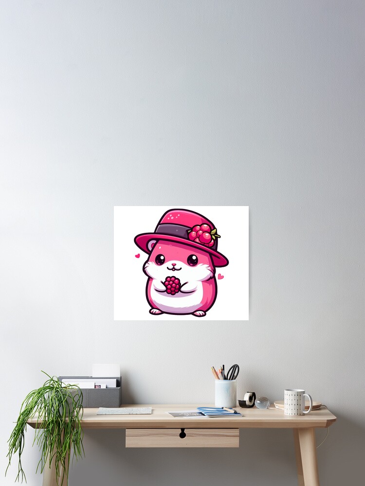 "Cute Pink Hamster Raspberry with Hat" Poster for Sale by Delidream ...