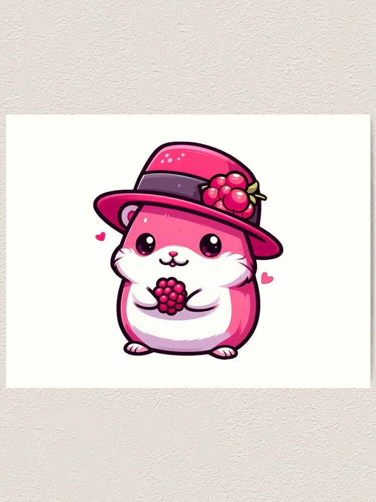 "Cute Pink Hamster Raspberry with Hat" Art Print for Sale by Delidream ...