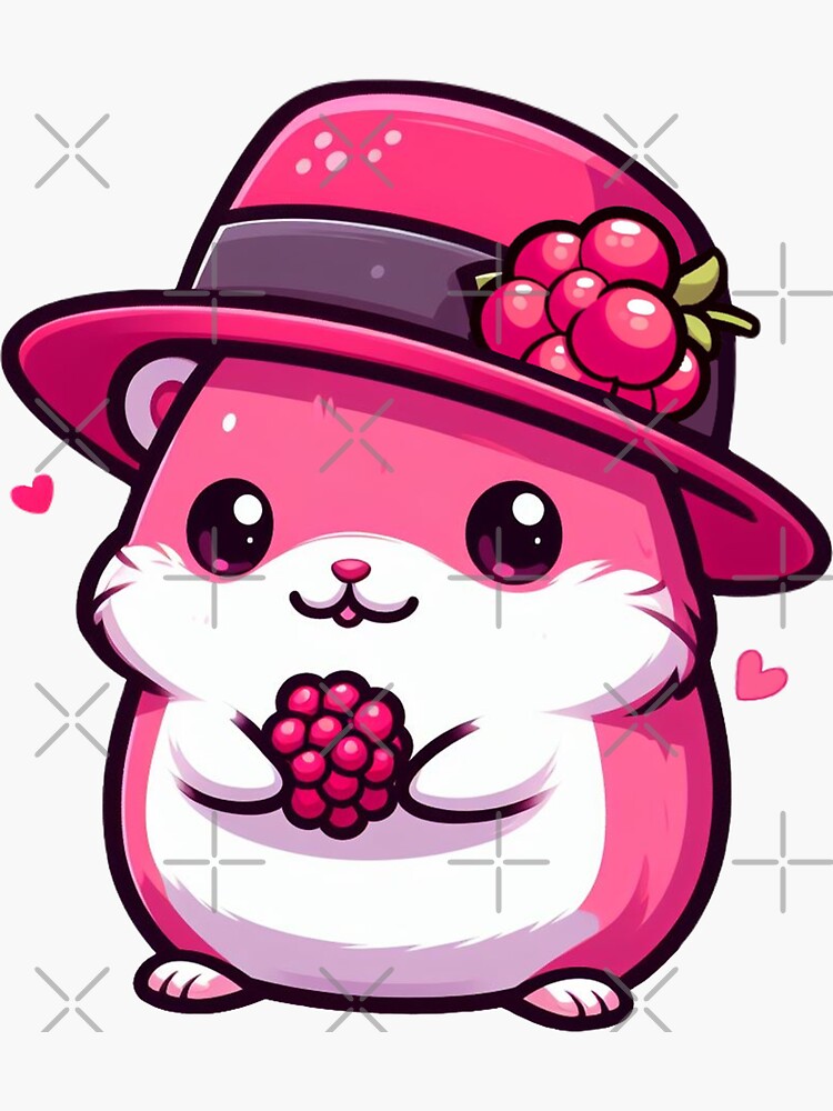 "Cute Pink Hamster Raspberry with Hat" Sticker for Sale by Delidream ...