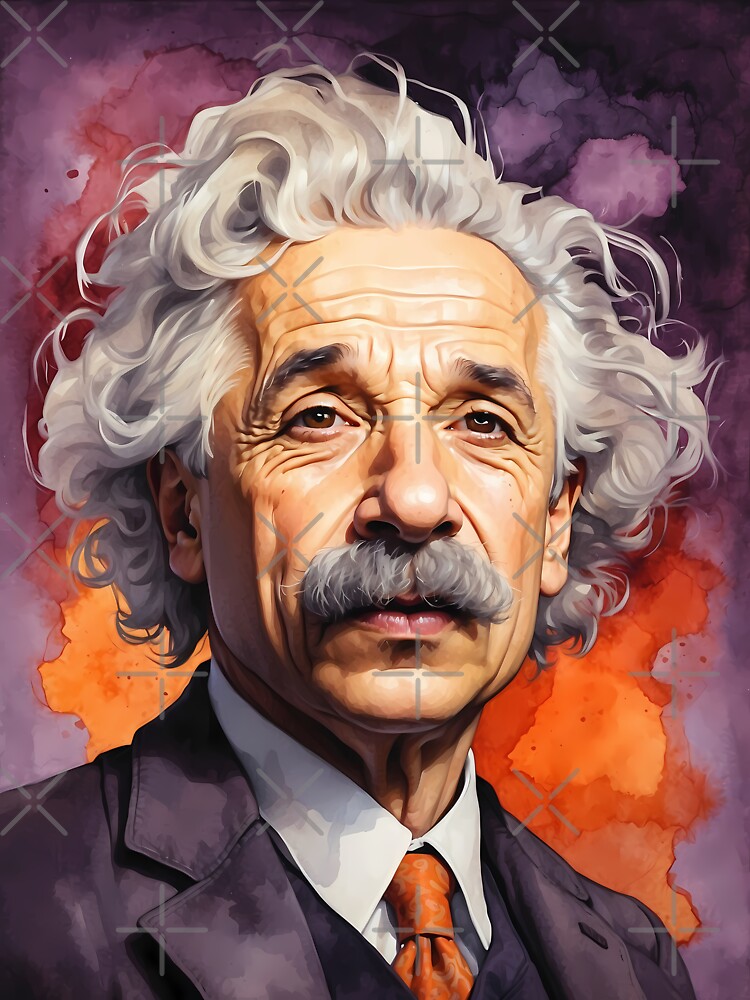 "albert einstein orange purple watercolor portrait" Sticker for Sale by andrea tristano | Redbubble