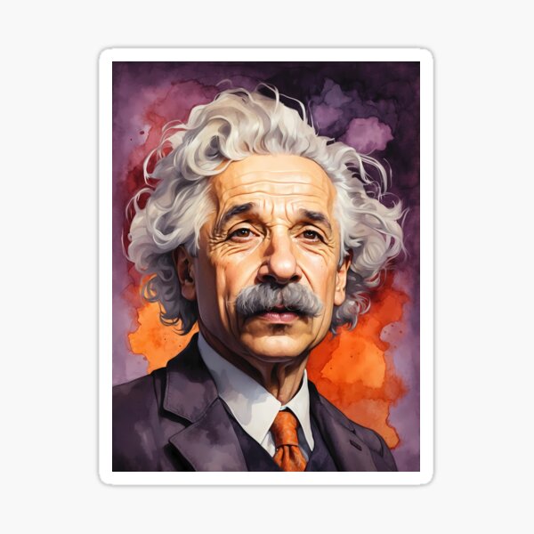 "albert einstein orange purple watercolor portrait" Sticker for Sale by andrea tristano | Redbubble