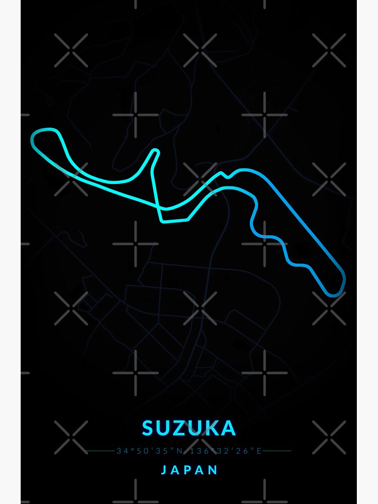"Suzuka circuit in Japan in blue color neon style" Sticker by Jerhus ...
