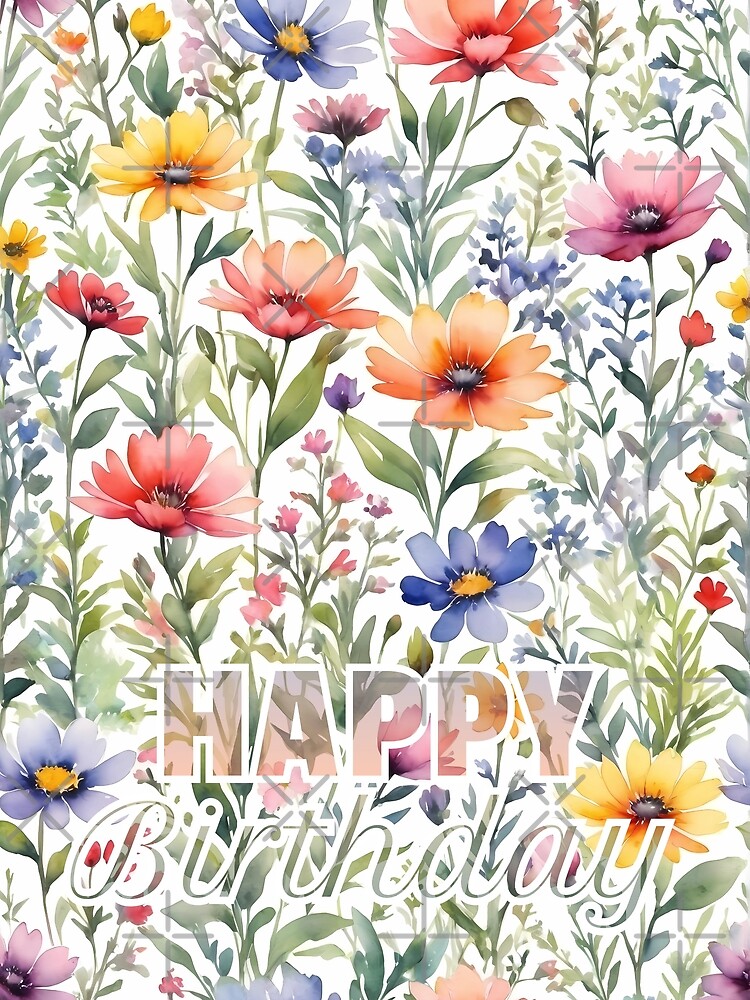 "Happy Birthday Floral pastel watercolour field flower pattern ...