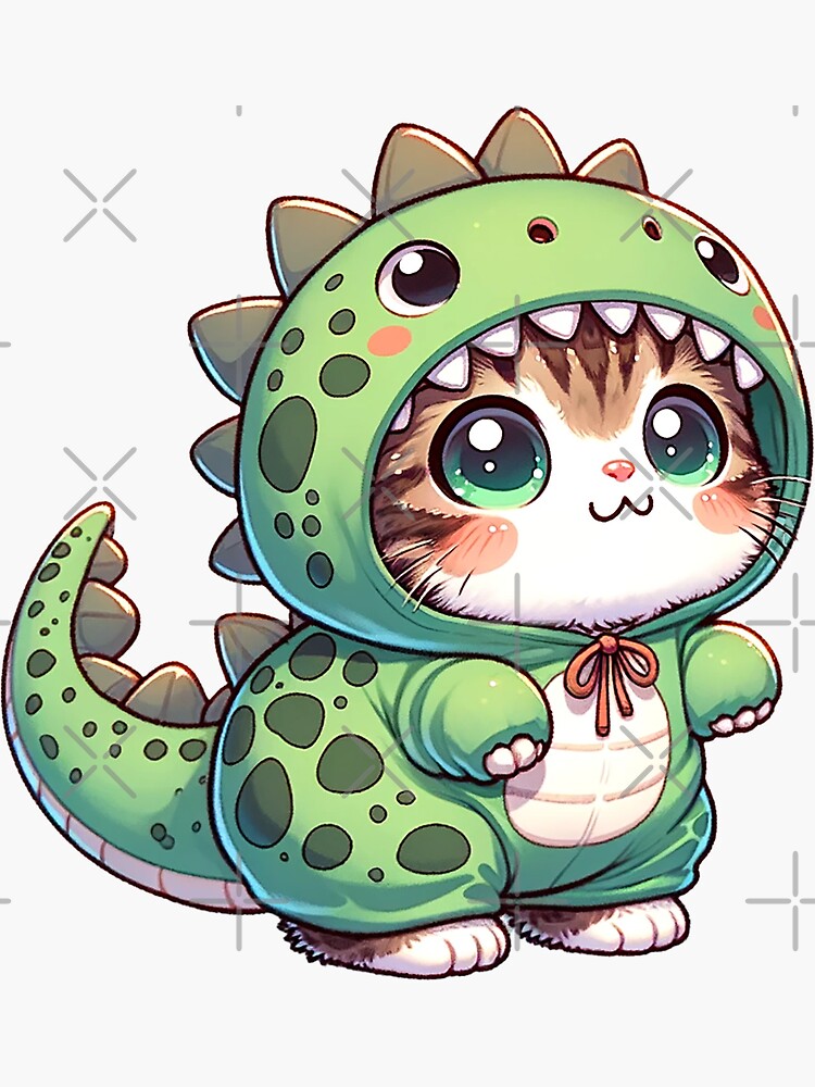 "Cute and kawaii cat wearing dinosaur costume" Sticker for Sale by ...