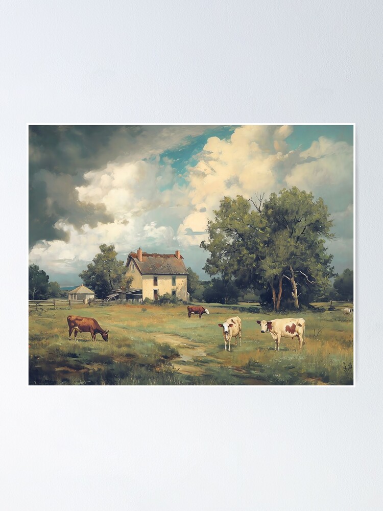 "Country Farmhouse PRINTABLE Vintage Painting" Poster for Sale by Peek ...