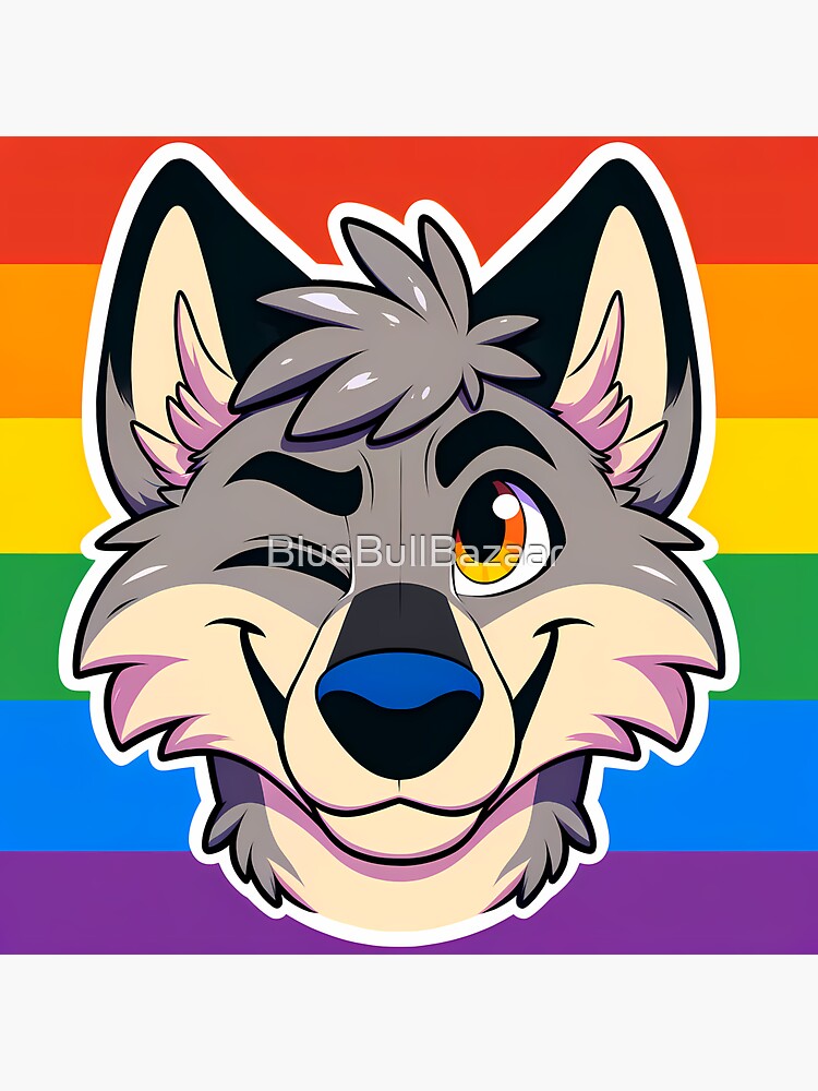 "LGBTQ Furry Pride Wolf Face Winking" Sticker for Sale by ...