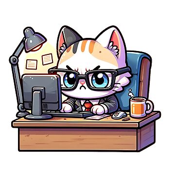 "Cute and kawaii programmer cat who works hard" Sticker for Sale by ...