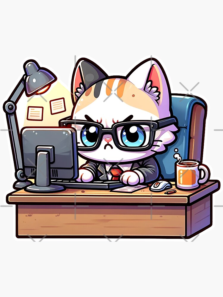 "Cute and kawaii programmer cat who works hard" Sticker for Sale by ...