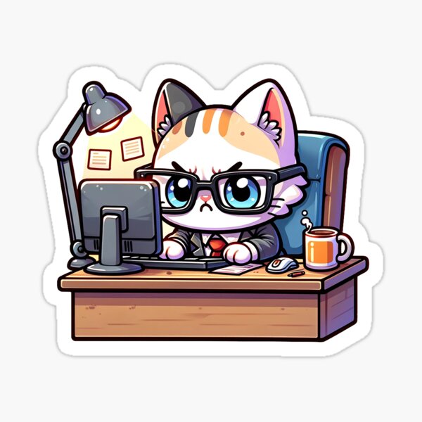 "Cute and kawaii programmer cat who works hard" Sticker for Sale by ...