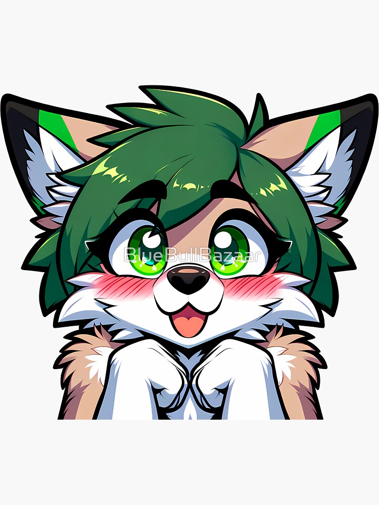 "Blushing Happy Furry Anthro Female Wolf UwU" Sticker for Sale by ...