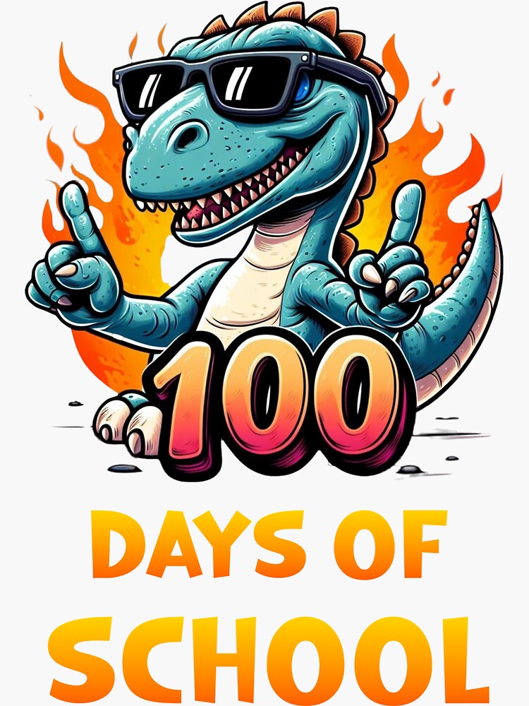 "100 Days of School Dinosaur" Sticker for Sale by HeadTurningArt ...