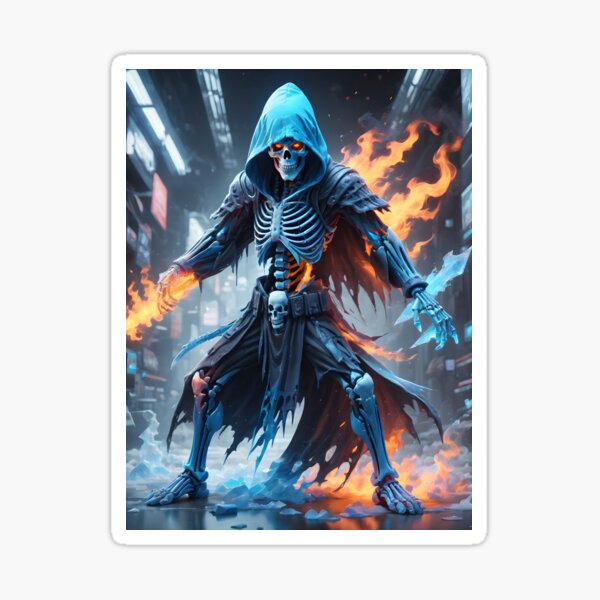 "Hooded Skeleton, Fire and Ice" Sticker for Sale by Geek-Girl-Art ...