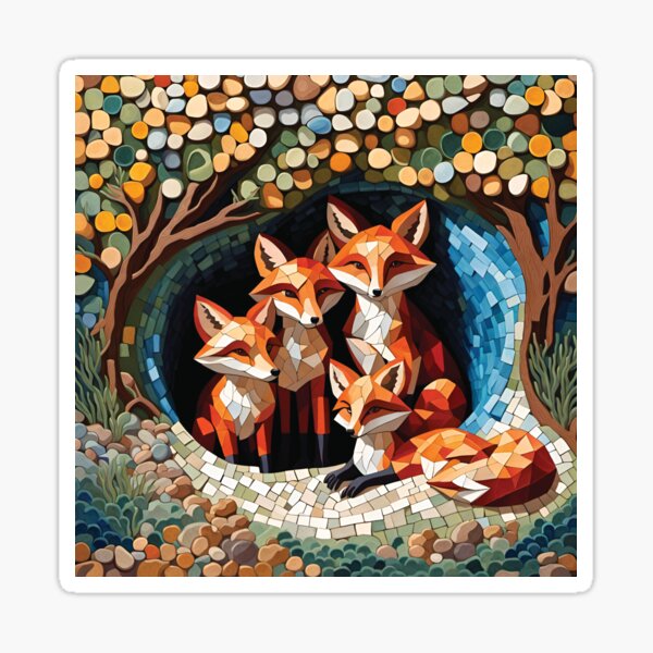 "Cute fox family in their den" Sticker for Sale by O-and-Co | Redbubble