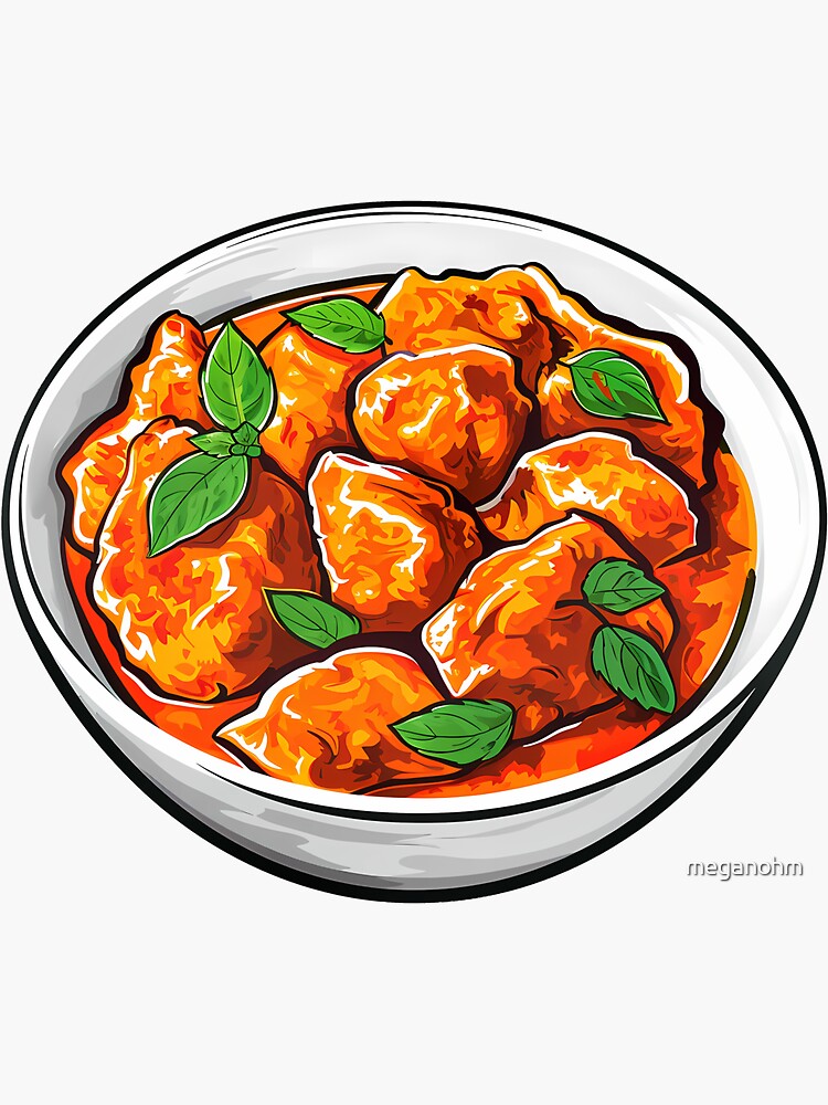 "Spicy Indian Butter Chicken Meal Hand Drawn Illustration Food ...