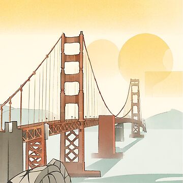 "Animated Water Colour San Francisco Golden Gate Bridge" Sticker for ...