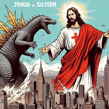 "Jesus vs Godzilla Manga Print" Sticker for Sale by Thehatinthecat ...