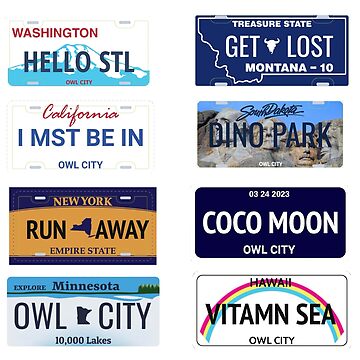 "OWL CITY LICENSE PLATES MINI PACK" Sticker for Sale by rainystarlight ...