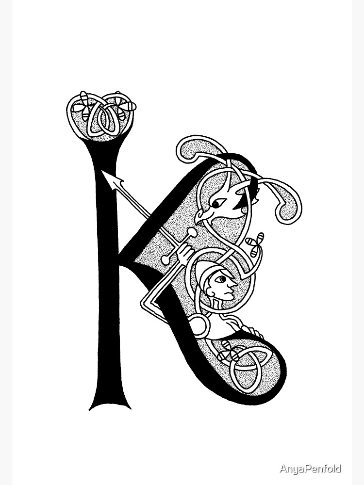 Poster « Alphabet Chevalier et Dragon - K - noir et blanc », par ...