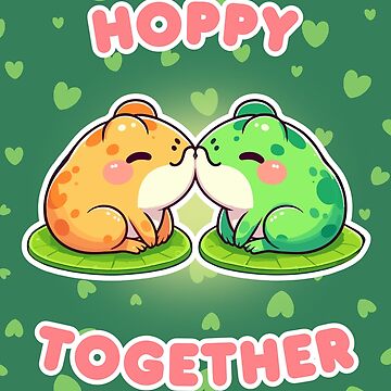 "Kawaii Romantic Frogs Kissing - Hoppy Together Forever" Sticker for Sale by GeoArtAdventure ...