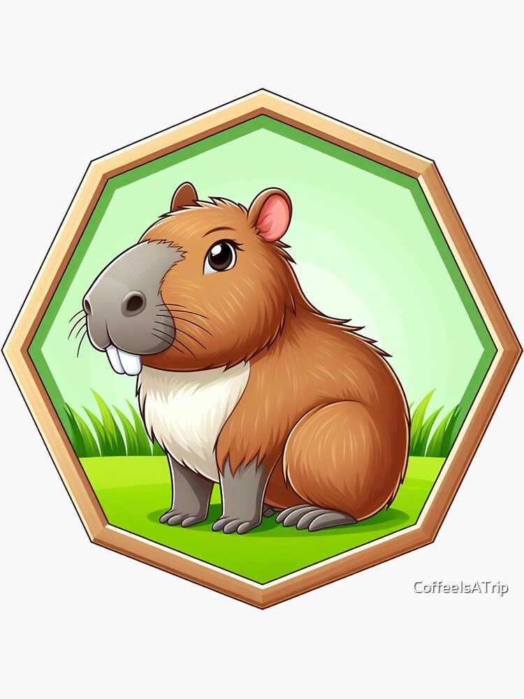 "Cute Capybara Cartoon Illustration Drawing Happy Cappy" Sticker for ...