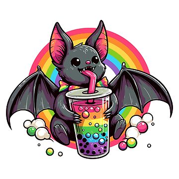 "Bat Drinking Bubble Tea - Rainbow Bubble Tea" Sticker for Sale by ...