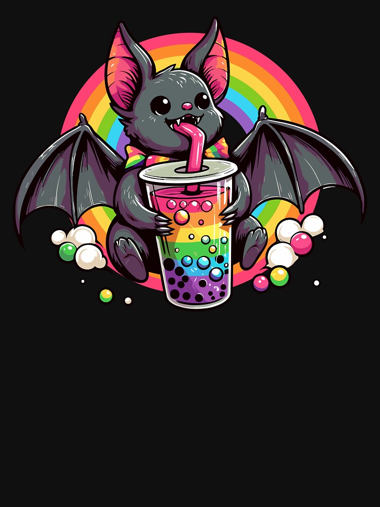 "Bat Drinking Bubble Tea - Rainbow Bubble Tea" Essential T-Shirt for ...