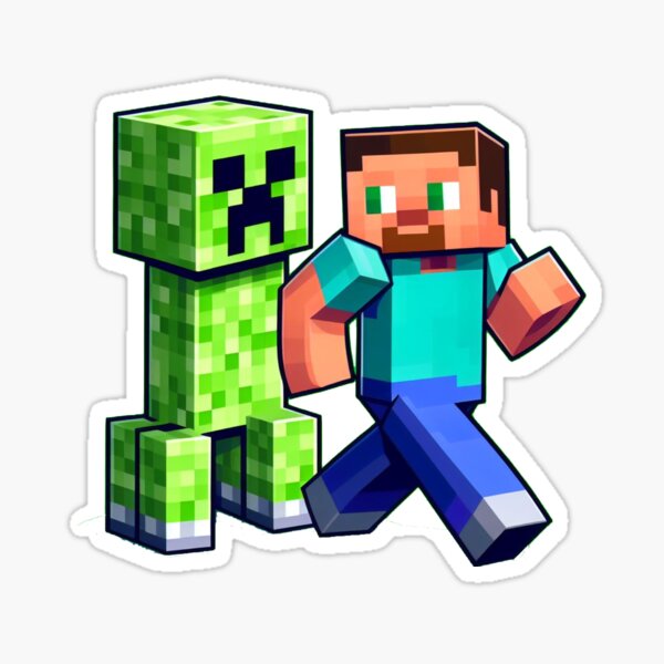 "blocky adventurer discover a creepy monster behind him" Sticker for ...