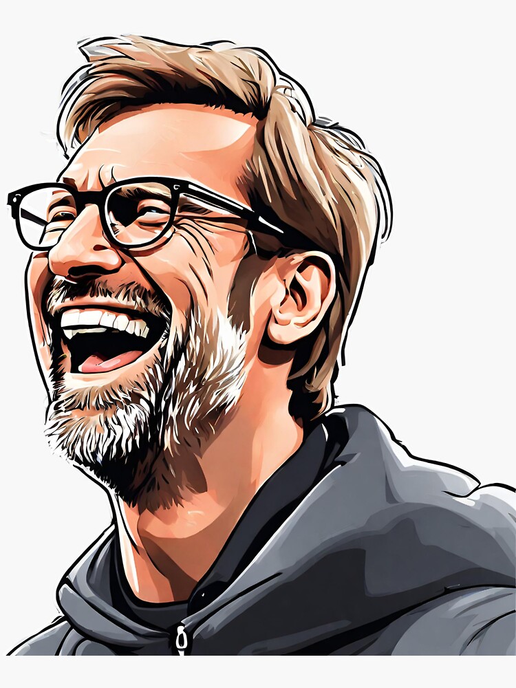"Laughing Jurgen Klopp Liverpool, Cartoon Style" Sticker for Sale by ...