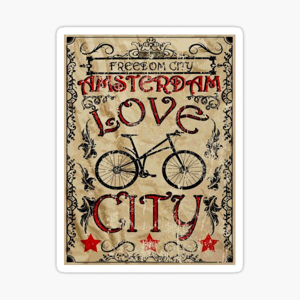 "AMSTERDAM : Vintage Weathered Bicycle Love Sign Print" Sticker by posterbobs | Redbubble