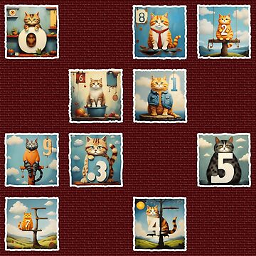 "Cats with Numbers on a Red Brick Wall | Numerals | Cat Illustration ...