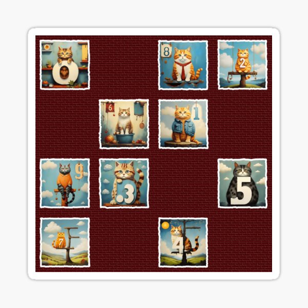 "Cats with Numbers on a Red Brick Wall | Numerals | Cat Illustration ...