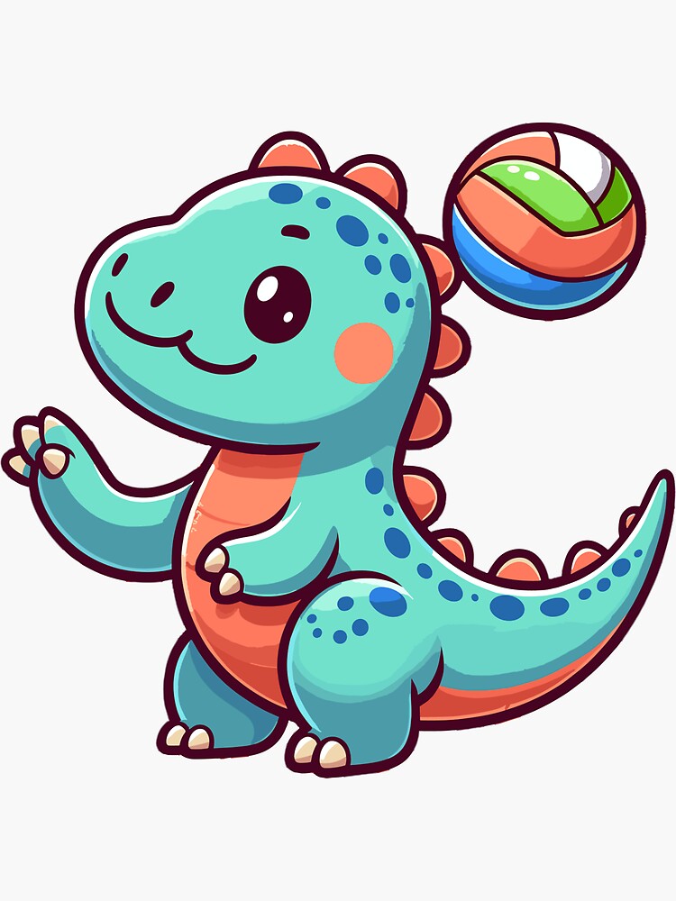 "Happy Dino Plays Volleyball" Sticker by Samotivation | Redbubble