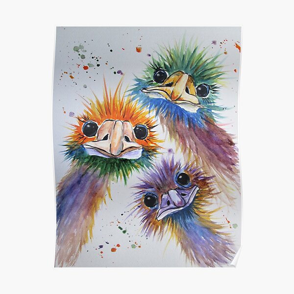 "Funky Emu Bird Trio" Poster by Marjansart | Redbubble