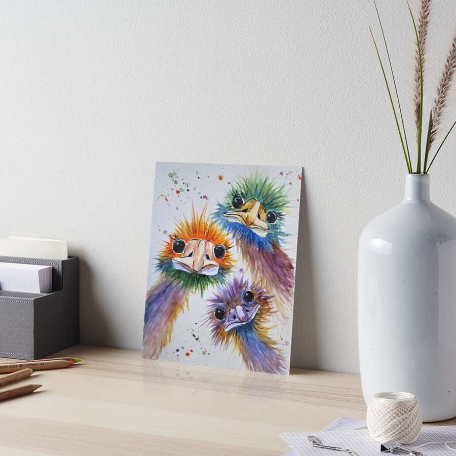 "Funky Emu Bird Trio" Art Board Print for Sale by Marjansart | Redbubble