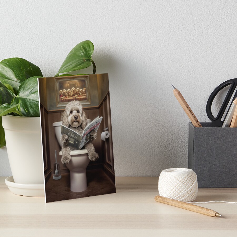 "White Cockapoo on the Toilet Funny Dog Art Bathroom" Poster for Sale ...