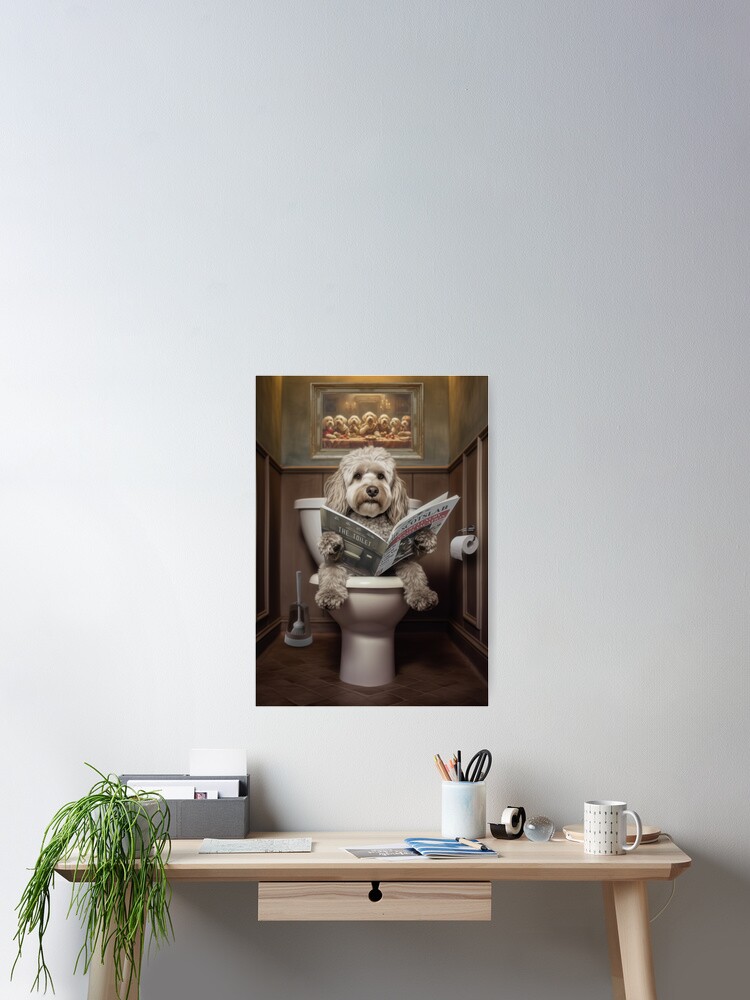"White Cockapoo on the Toilet Funny Dog Art Bathroom" Poster for Sale ...