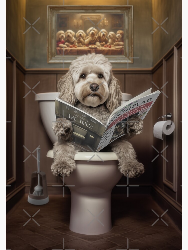 "White Cockapoo on the Toilet Funny Dog Art Bathroom" Poster for Sale ...