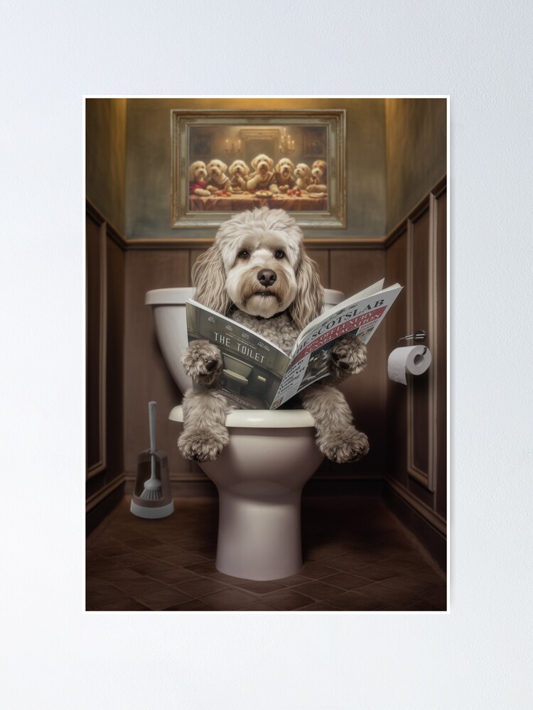 "White Cockapoo on the Toilet Funny Dog Art Bathroom" Poster for Sale ...