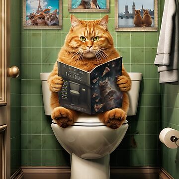 "Fat Ginger Cat on the Toilet Funny Bathroom Kitty Art" Poster for Sale ...
