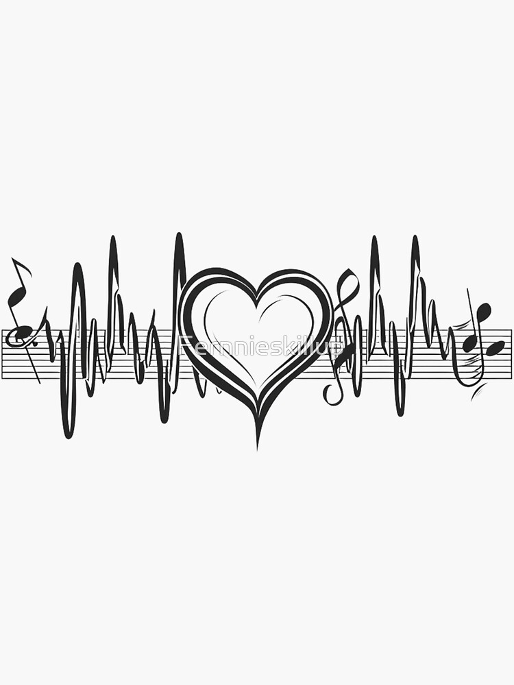 " Music Pulse Heartbeat Notes big line black and white color heart ...