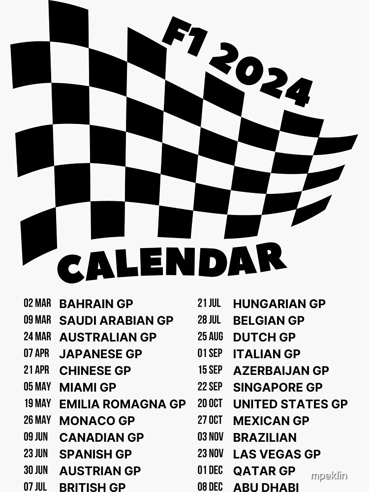 "Formula 1 2024 Calendar (Black)" Sticker for Sale by mpeklin | Redbubble