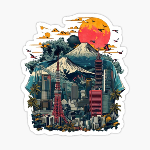 "Tokyo City Design, Tokyo Japan, Japanese Inspired 80s Style" Sticker ...