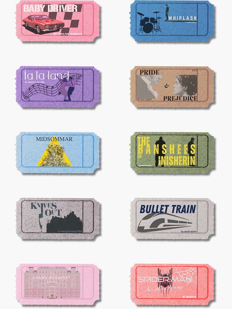 "set of movie tickets" Sticker for Sale by lillieeparkerr | Redbubble