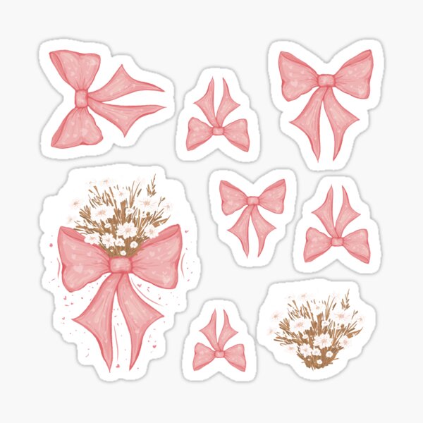 "Pastel Pink Coquette Bow with Flowers Ribbon Pack" Sticker for Sale by ...