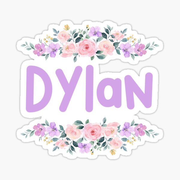 "Purple Flower Dylan Name Label (Black)" Sticker for Sale by ...