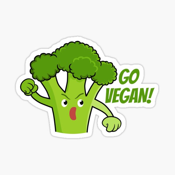 "Funny broccoli illustration with Go vegan text - Plant Based Lifestyle ...