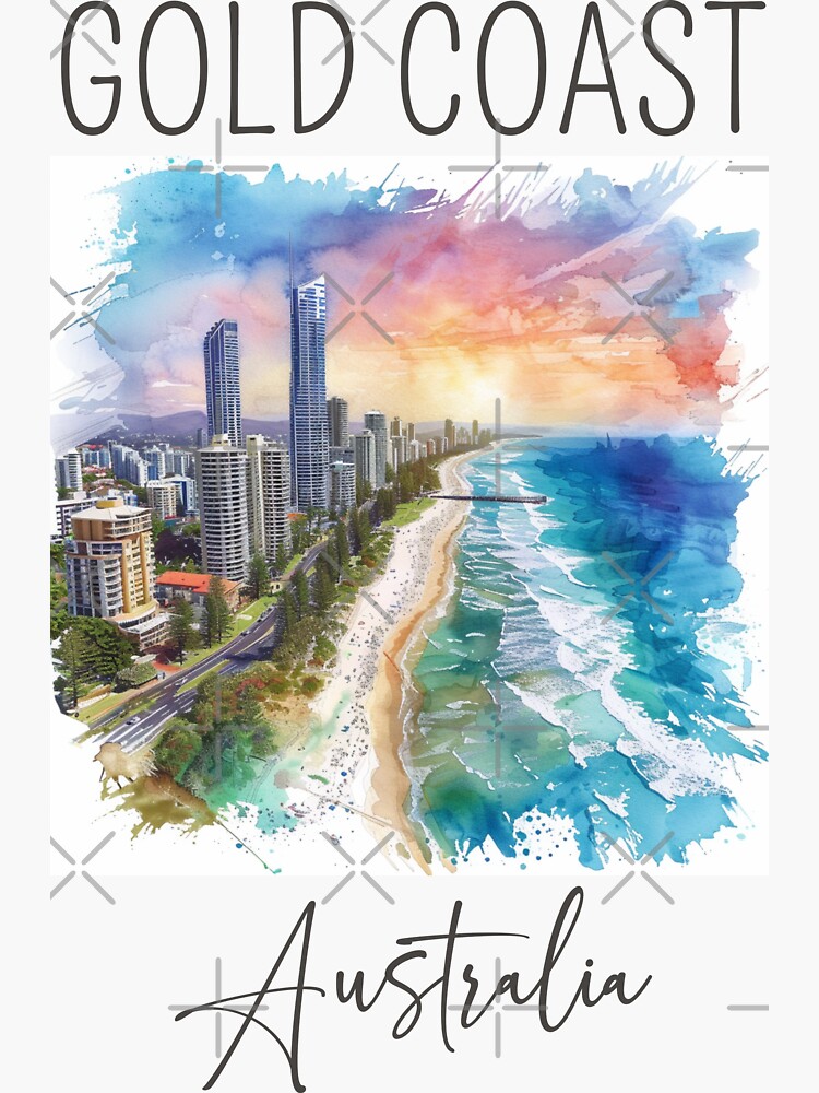 "Watercolor Design of Gold Coast - Australia" Sticker for Sale by ...