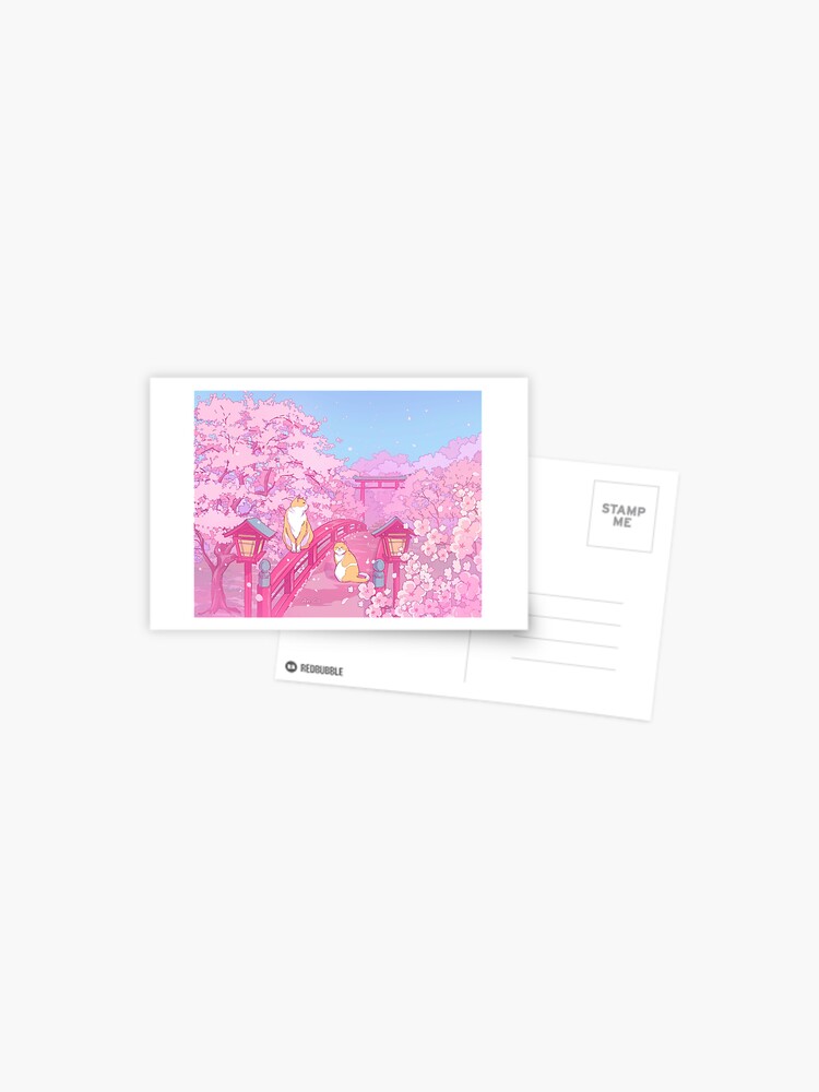 "The Japanese shrine, cute cats, and pink sakura blossom" Postcard for ...