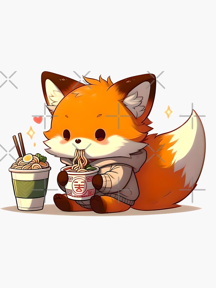 "Kawaii Fox eating Ramen" Sticker for Sale by PecDesign | Redbubble