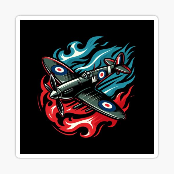 "Spitfire with red and blue flames" Sticker for Sale by BeztProductz ...